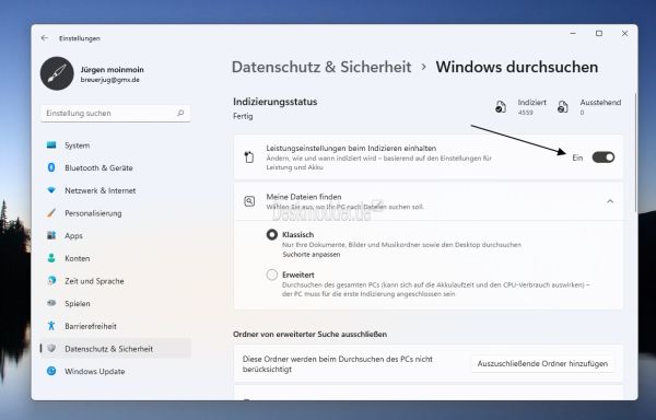 Such Index Windows 11 einstellen löschen oder Ordner hinzufügen ...