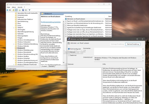 Momentaufnahmen (Recall) deaktivieren Windows 11 Deskmodder Wiki