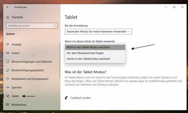 Tabletmodus Taskleiste ausblenden aktivieren deaktivieren Windows 10 ...
