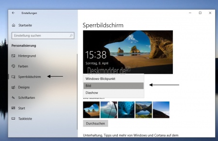 Sperrbildschirm Lock Screen Einstellungen Bild ändern Windows 10 ...