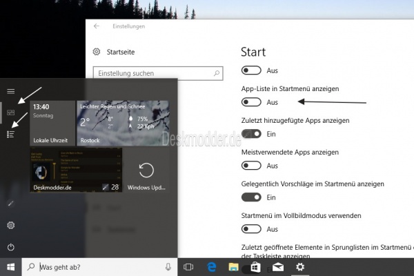 Alle Apps App-Liste im Startmenü entfernen hinzufügen Windows 10 ...