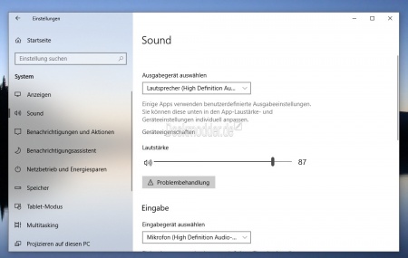 Sound Einstellungen für Lautsprecher und einzelne Programme Windows 10 ...