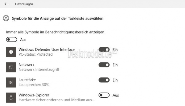Symbole Icons in der Taskleiste Systray ein- oder ausblenden Windows 10 ...